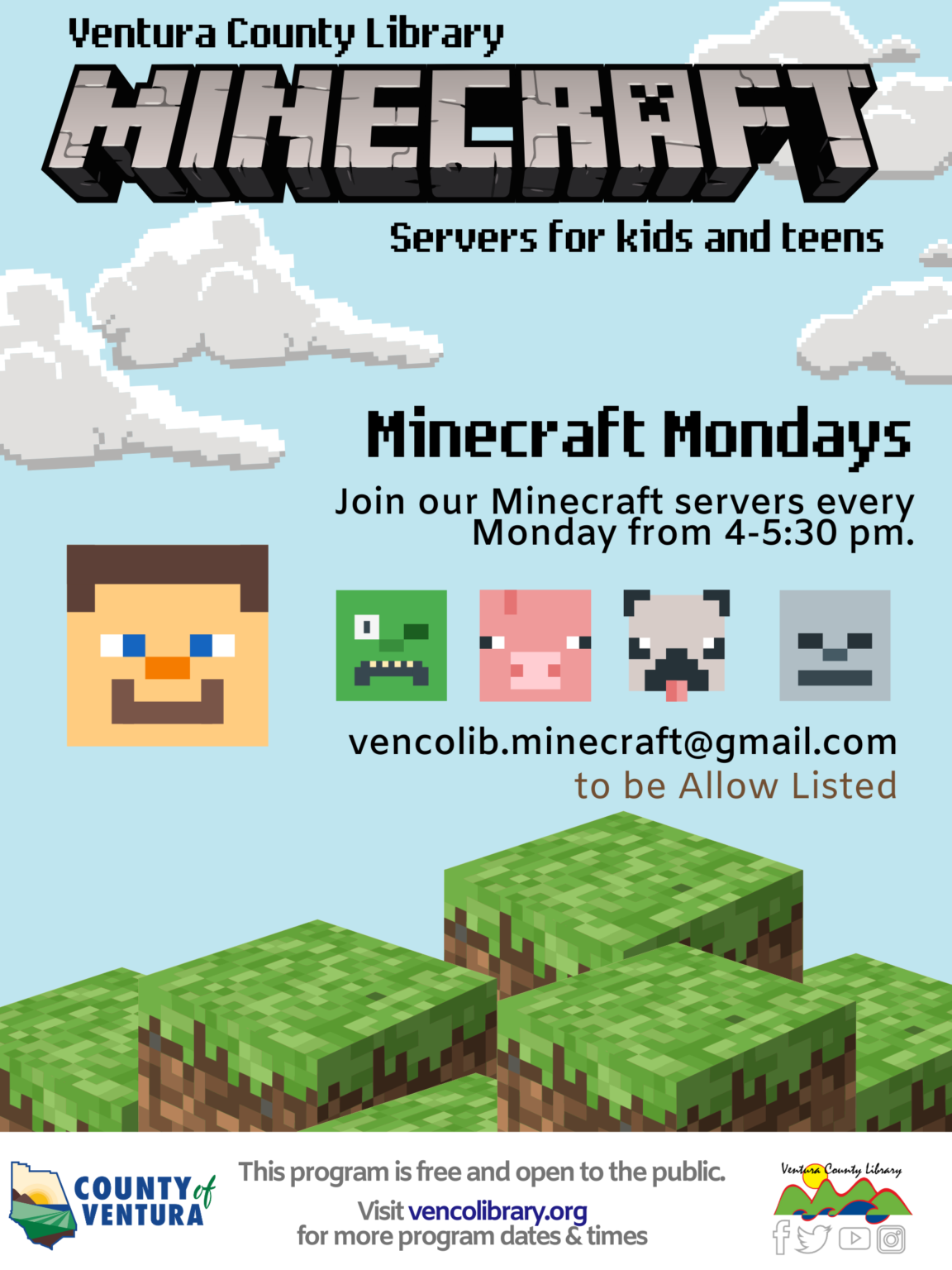 Minecraft Mondays 2021 – Ventura Friends of the Library